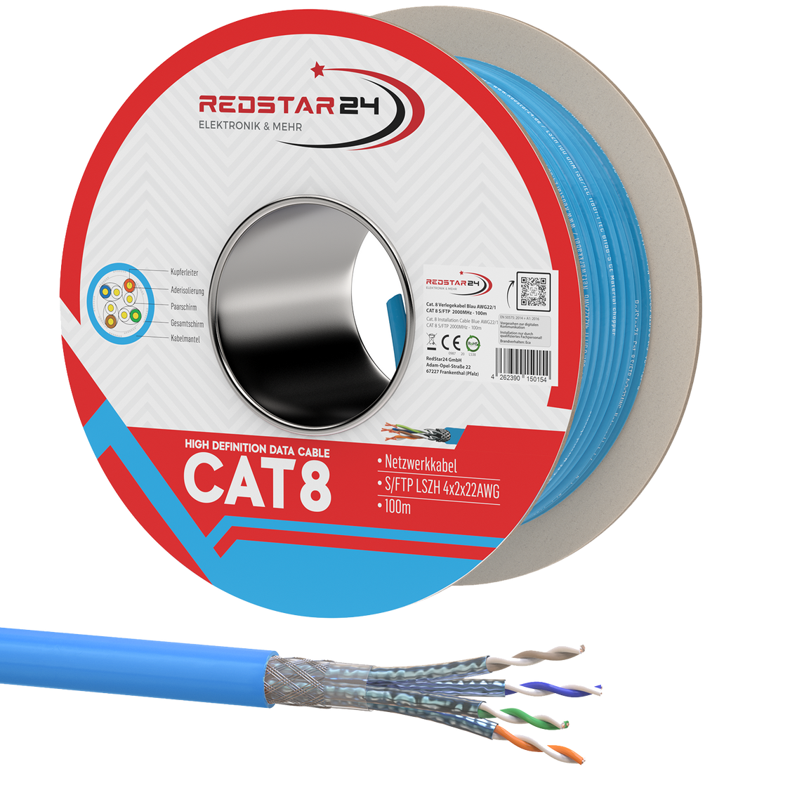 Cat7 Duplex Verlegekabel 2x100 m | RedStar24 – RedStar24 GmbH